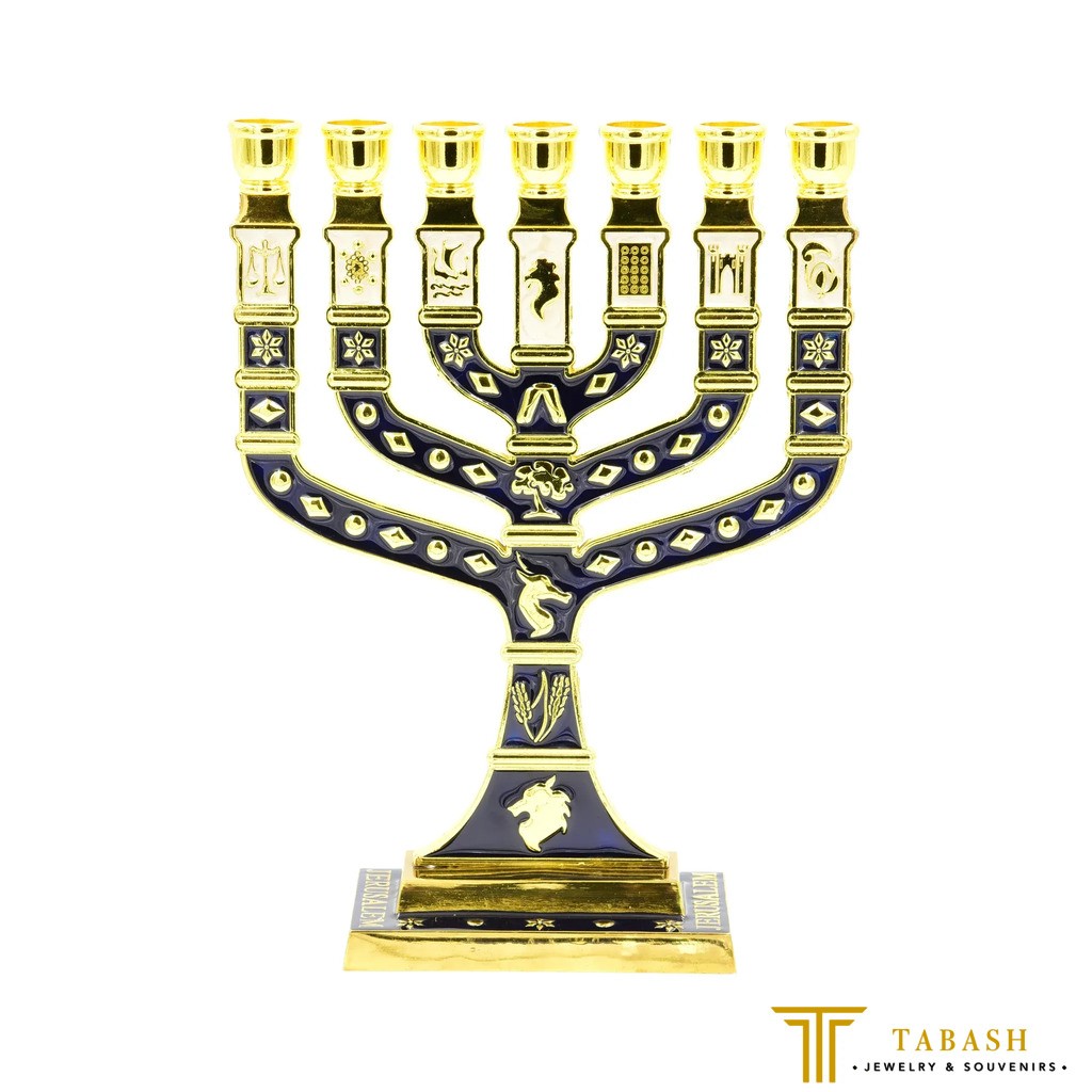 Large Kenesset Menorah - Gold and Blue | Tabash Souvenir